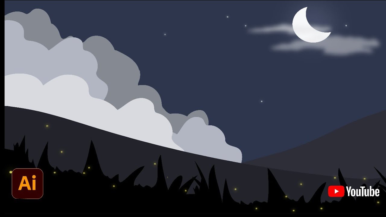 Vector illustration tutorial | night landscape | Adobe illustrator  cc 21