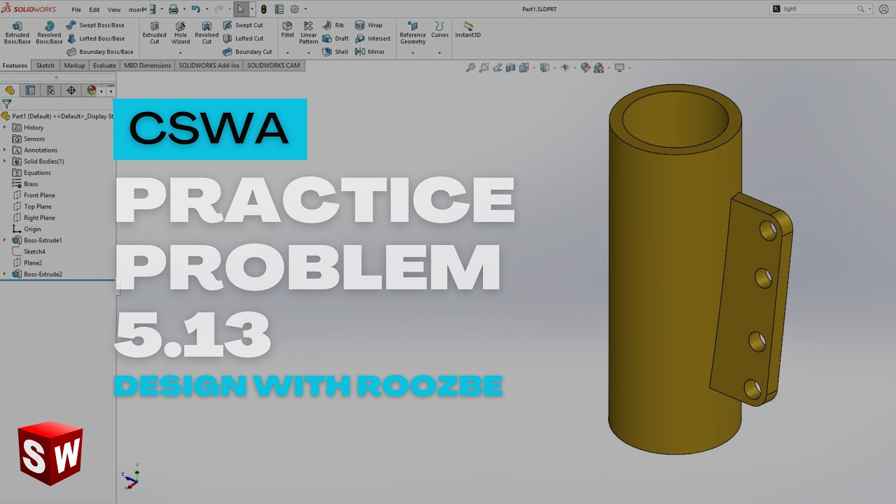 CSWA Practice Problem 5.13 Solution | SolidWorks Exam Guide