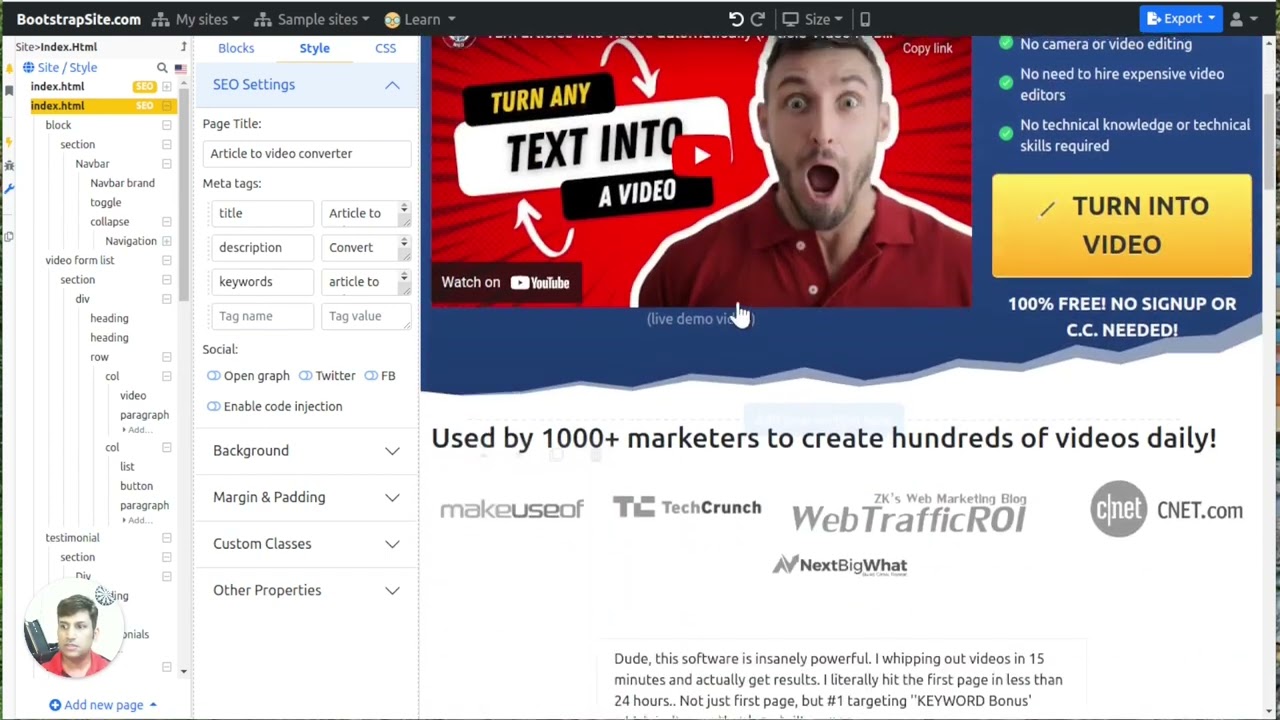 Step by step website wizard in Bootstrap 5 builder