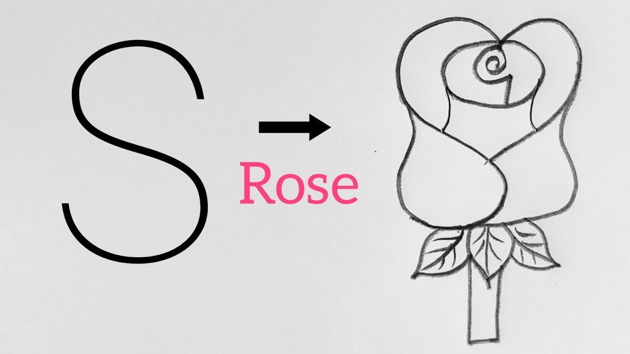 Rose flower drawing from letter S & ❤️ sign l Easy Rose drawing tutorial step by step for beginners🌹