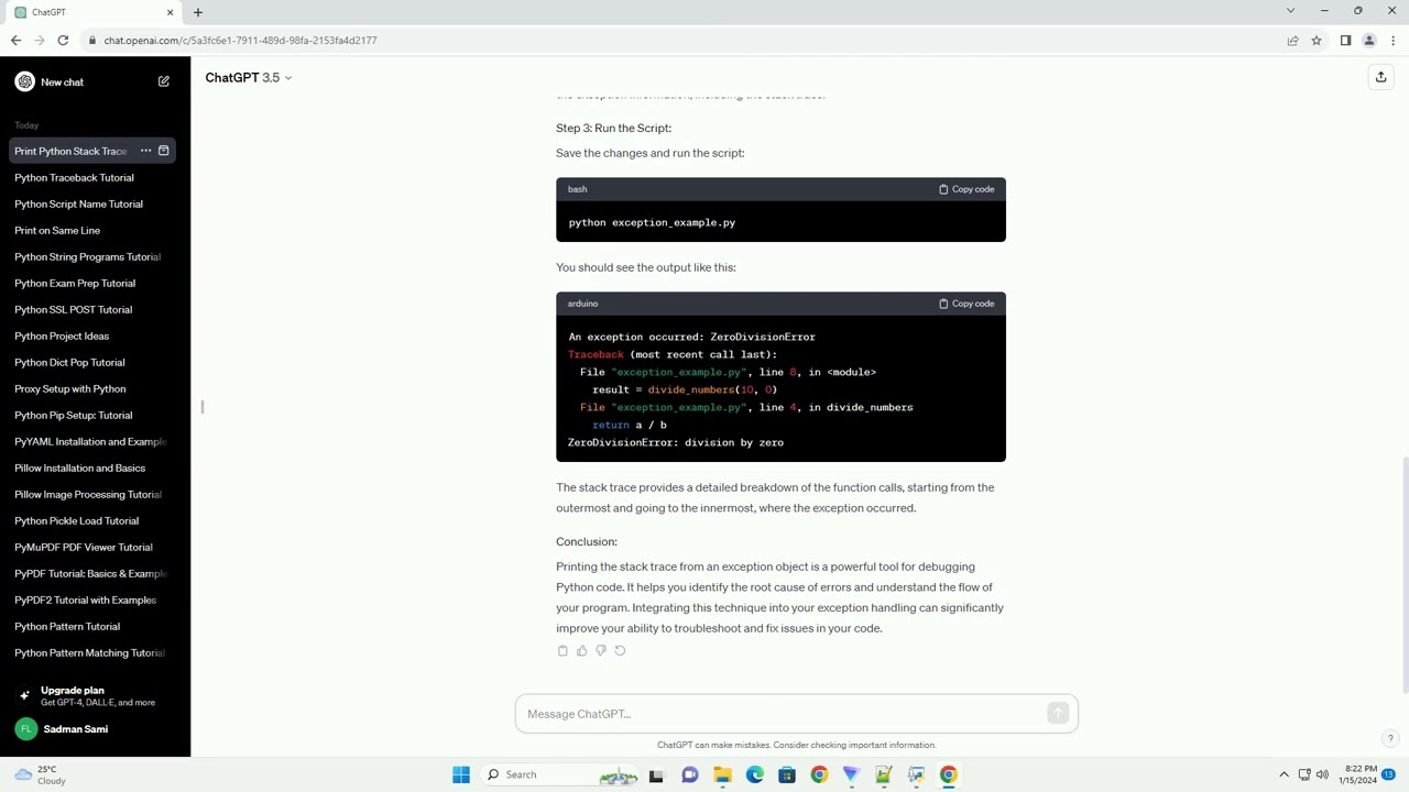 python print stack trace from exception object