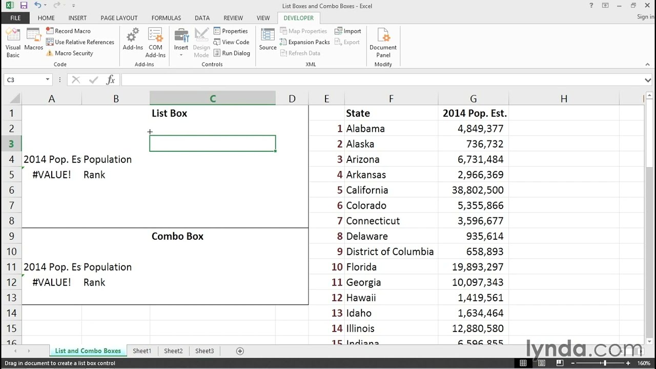 Excel Tutorial - Using list and combo boxes to create forms