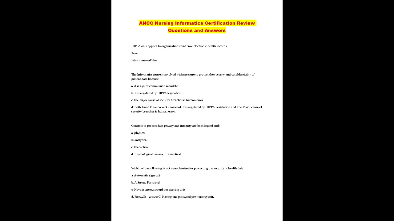 ANCC Nursing Informatics Certification Review Questions and Answers  100% CORRECT