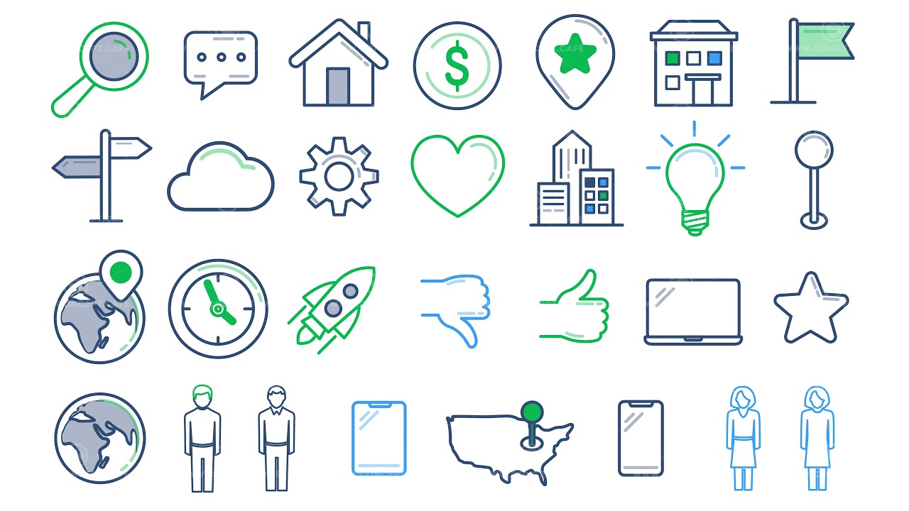 Line icons on the white background.