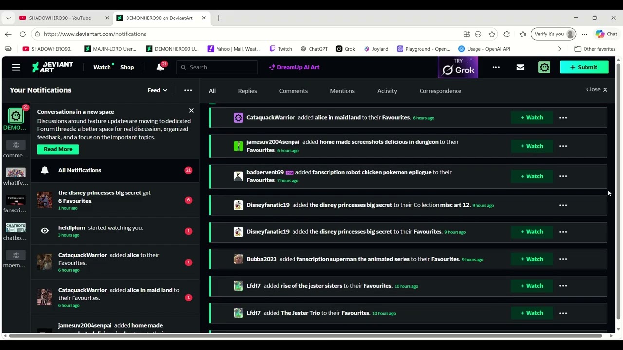 i just got 20 notifications on deviantart(may 8th 2026)
