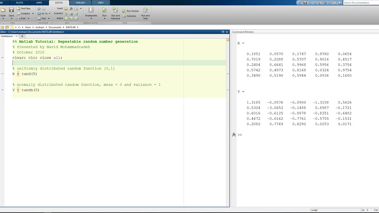 Repeatable random number generation in MATLAB