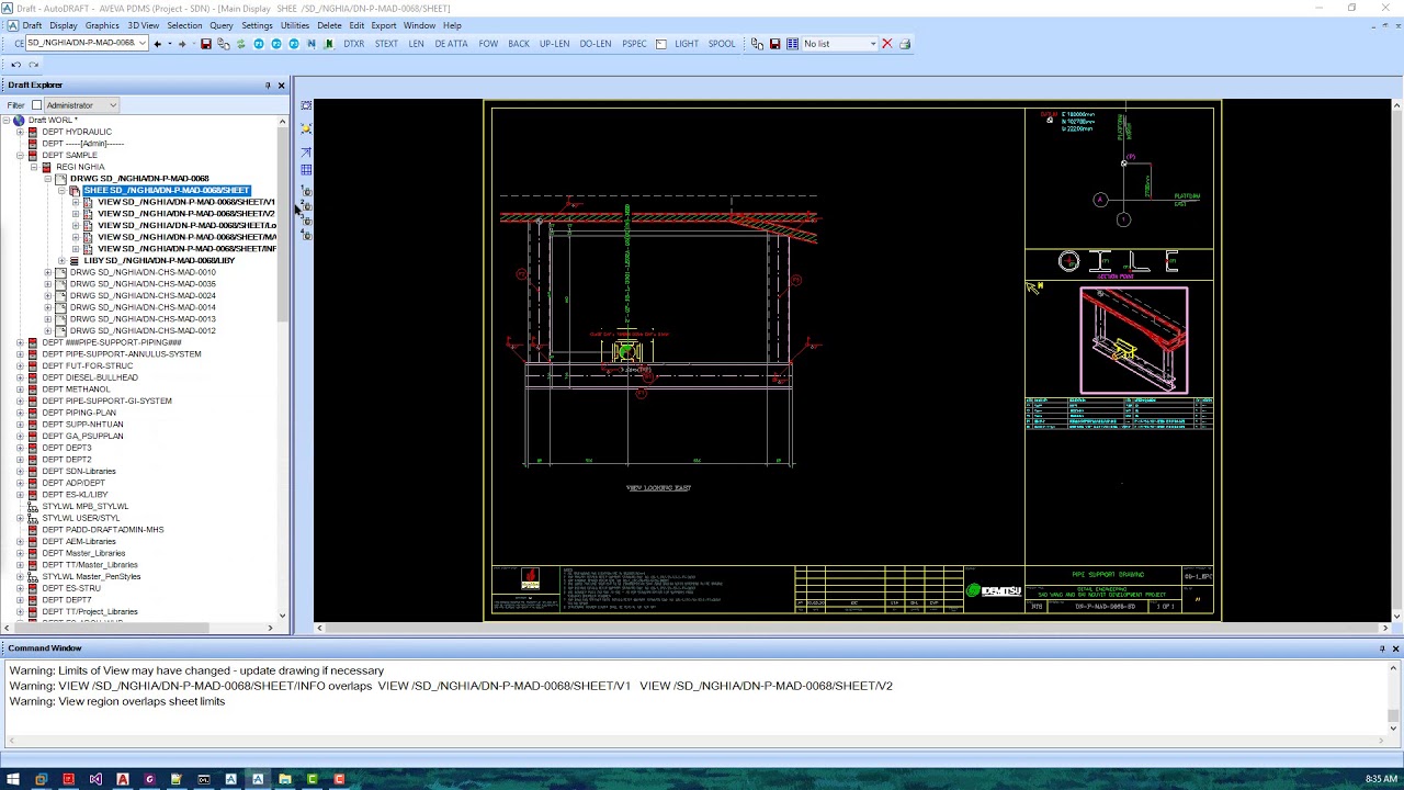 PDMS auto export pipe support shop drawing with QR code