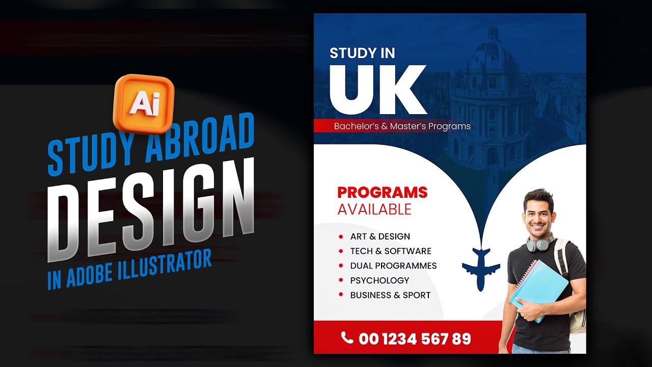 Modern Study Abroad poster design in Illustrator | Study Abroad poster design I Adobe Illustrator