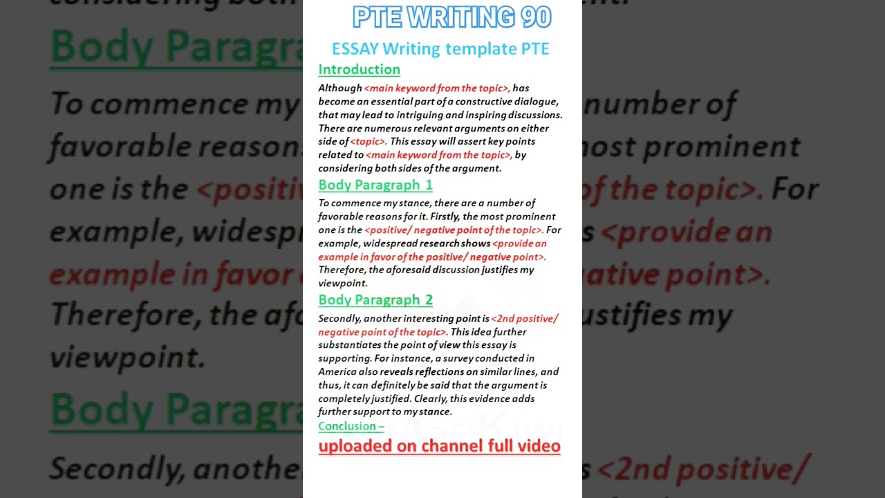 PTE Writing Essay Template | Score 90/90 | Essay Template #essay #template #ptetips #ptewriting 2024