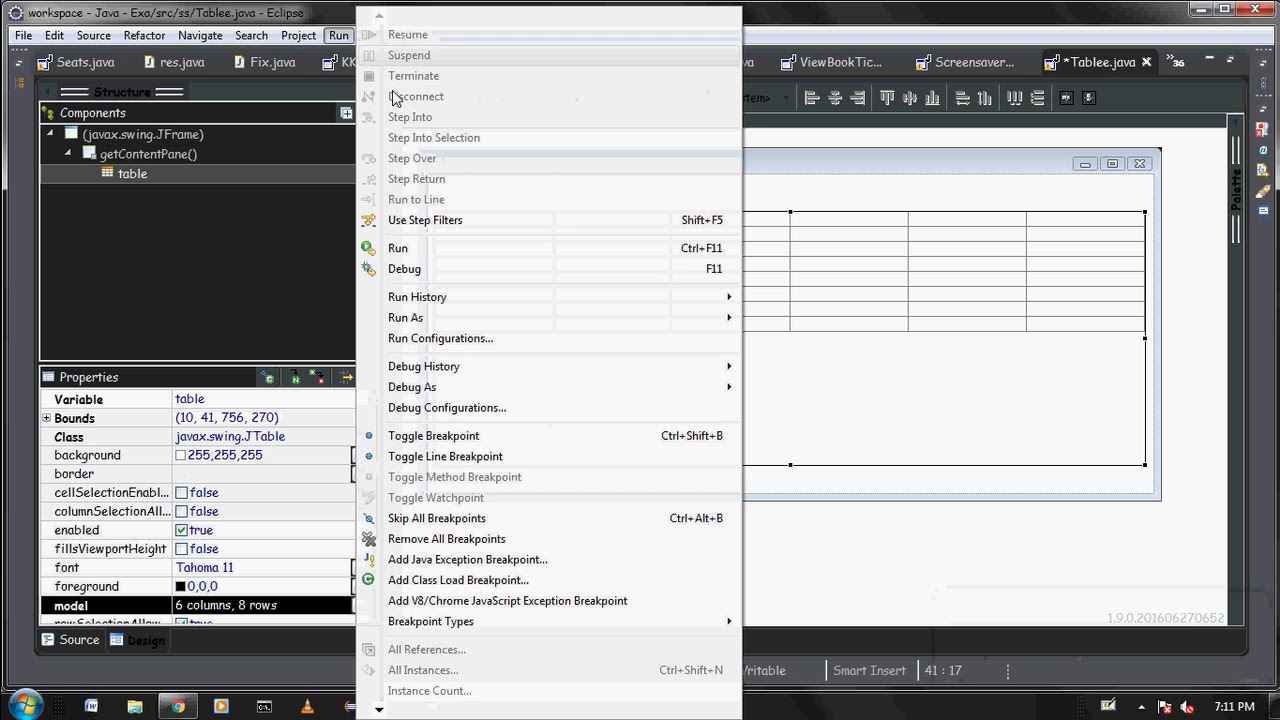 JTable with window builder