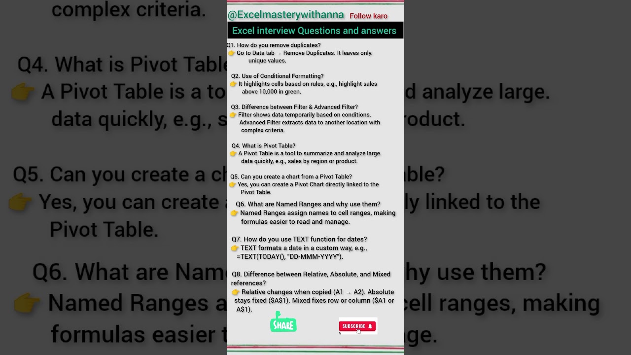 Ms Excel interview Questions and answers|microsoft office Question and answer