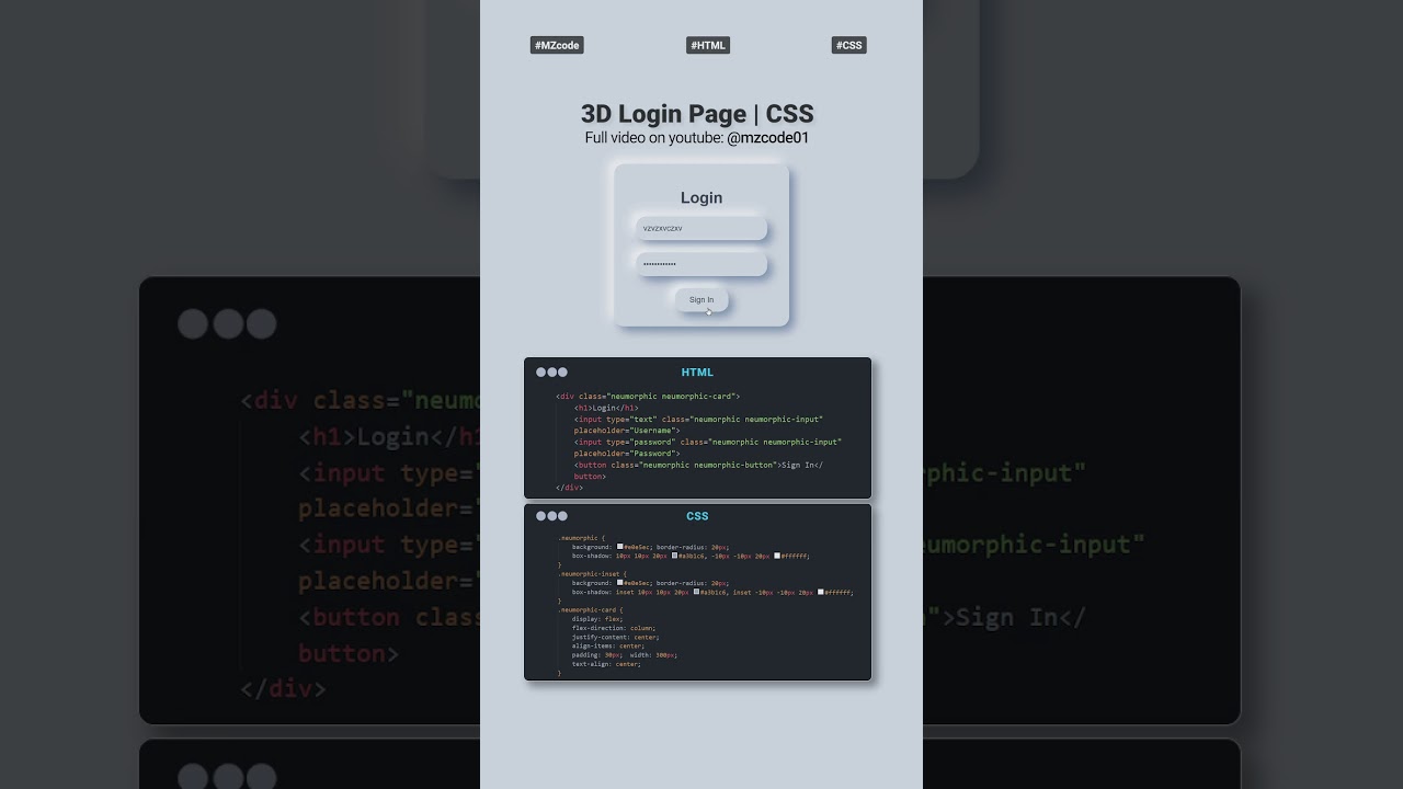 3D Login Form | mzcode01 #shorts  #loginform #css #coding #webdesign #cssshadows