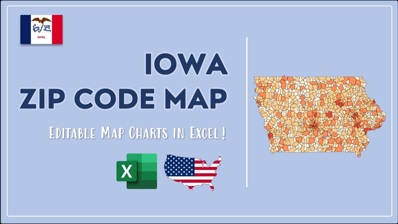 Iowa Zip Code Map in Excel - Zip Codes List and Population Map