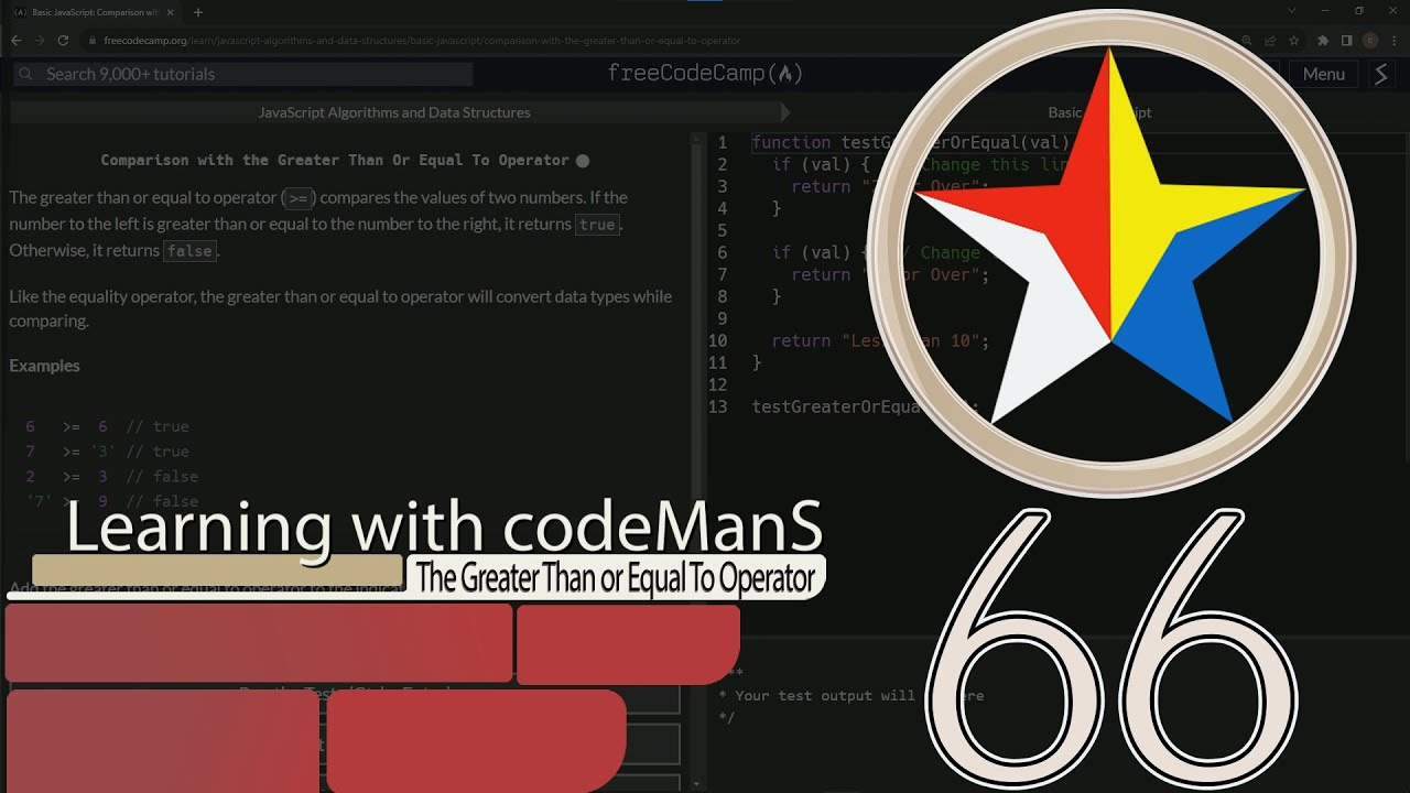 JavaScript Basic 66: Comparison with the Greater Than Or Equal To Operator | FreeCodeCamp