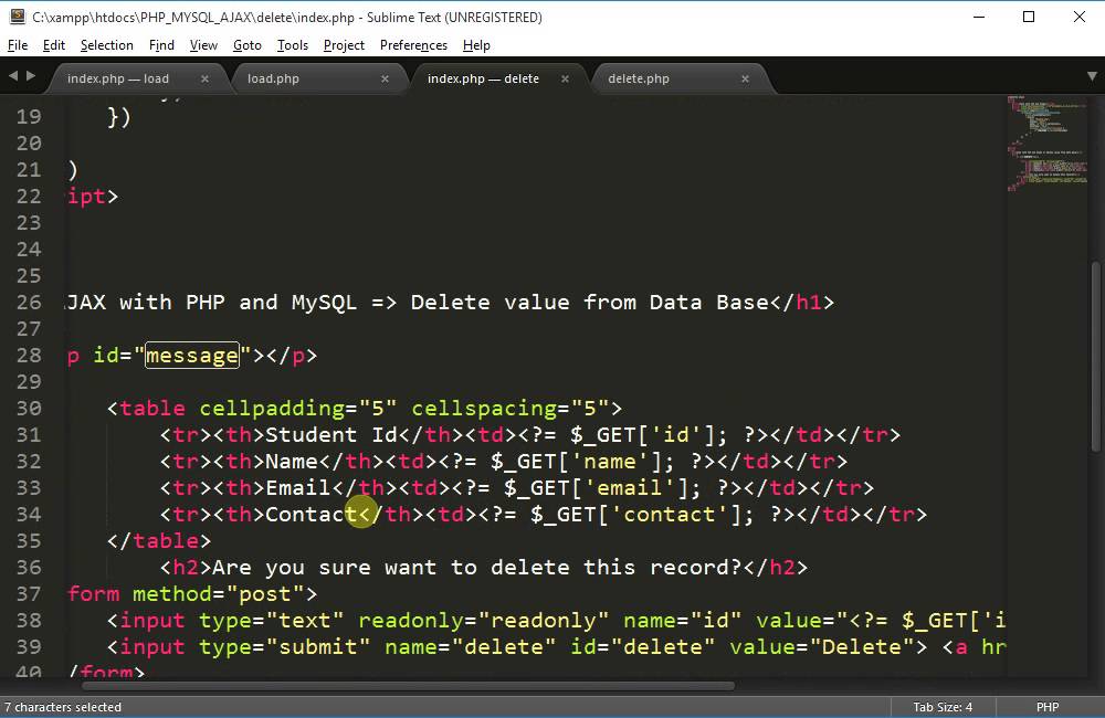 Delete Data from MySQL Database using jQuery + AJAX + PHP