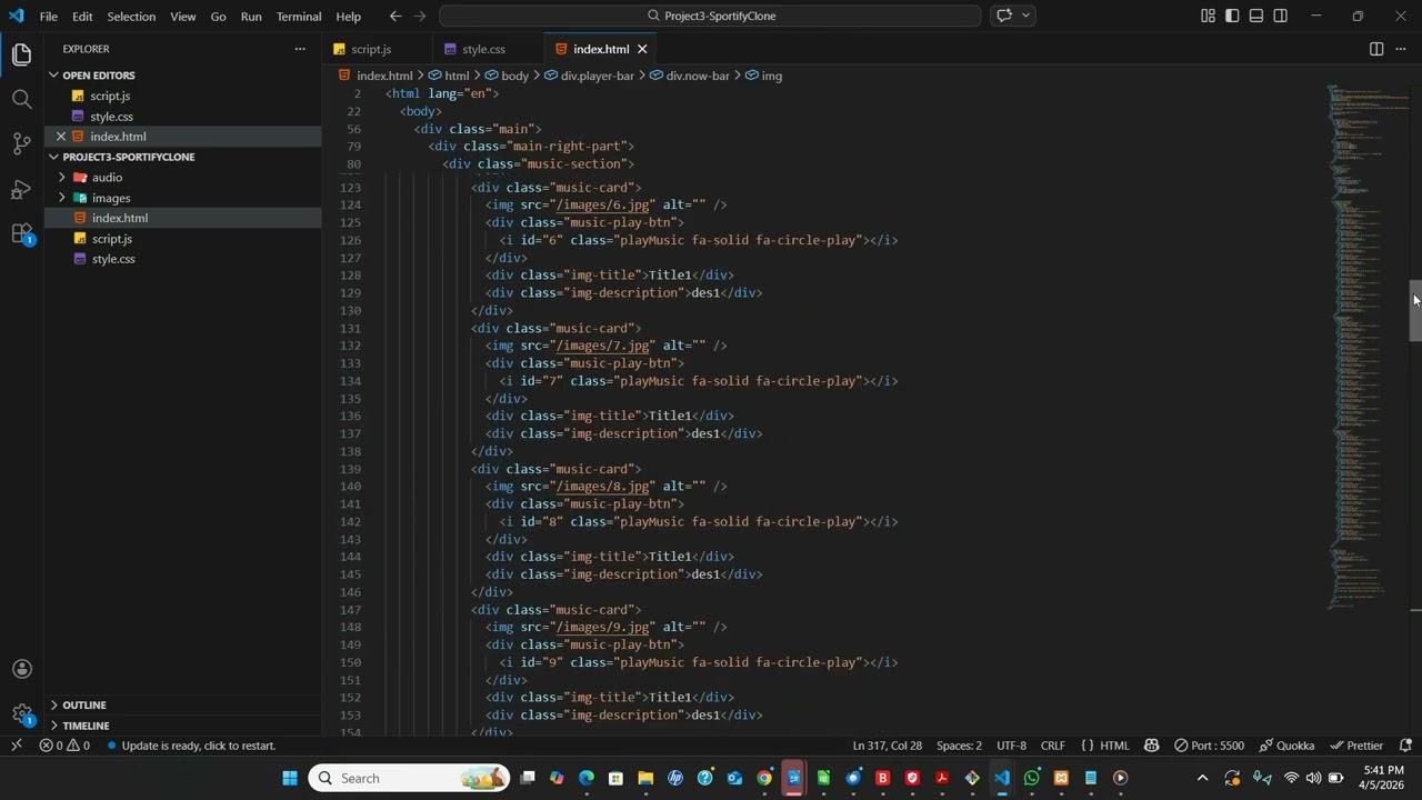 Project3 - spotify clone using html css and javascript