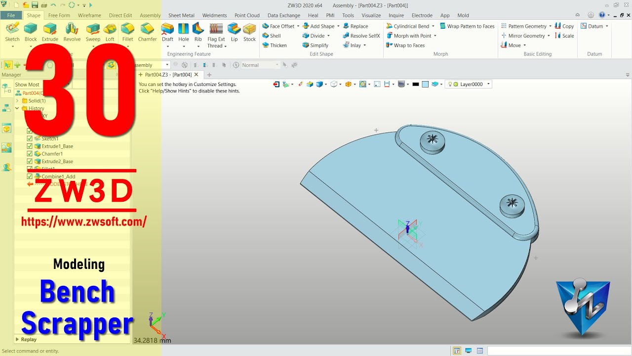 ZW3D Modeling Bench Scrapper Tutorial For Beginner