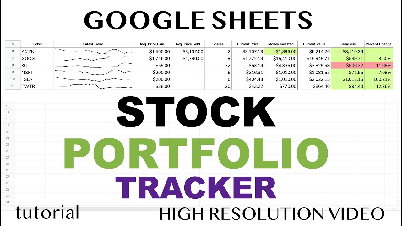 Stock Portfolio Tracker Spreadsheet - Google Sheets Template