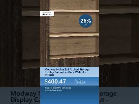 Modway Nolan Tall Arched Storage Display Cabinet in Dark Walnut - 74 Inch