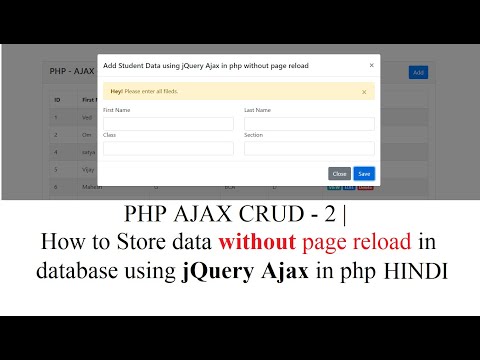 Learn PHP AJAX CRUD 2 | How to Store data without page reload in database using jquery ajax in ...
