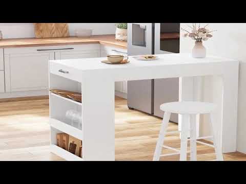 WOLTU Bar Table 100x100x50cm Bistro Table with 1 Drawer 3 Shelves Wine Rack Kitchen Table for Living