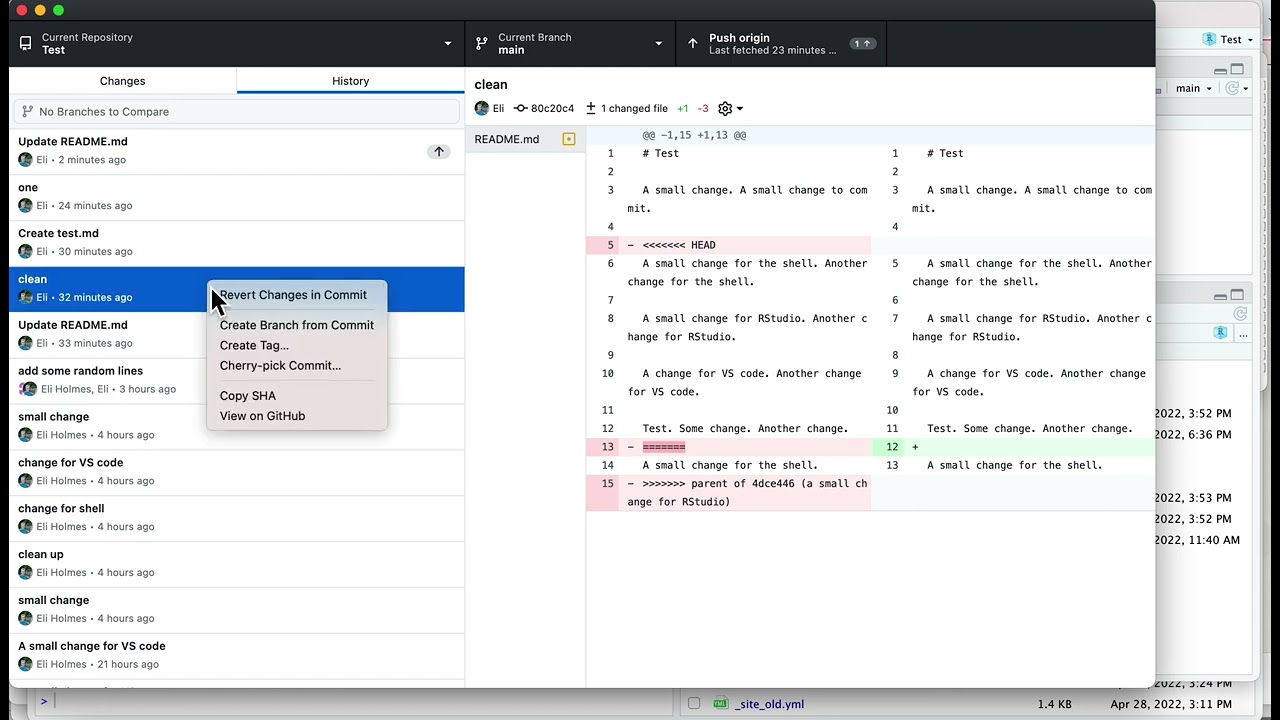 Revert a single file to the status at a particular commit.