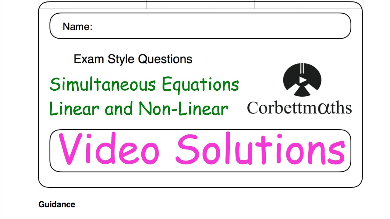 Non-Linear Simultaneous Equations Answers - Corbettmaths