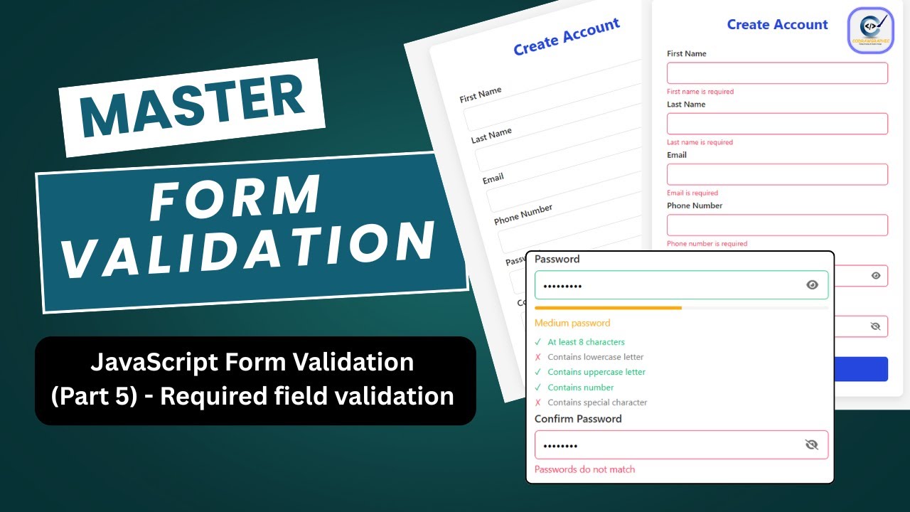 Show Required Fields | Regex Validation | JavaScript Form Validation Part 5  💻