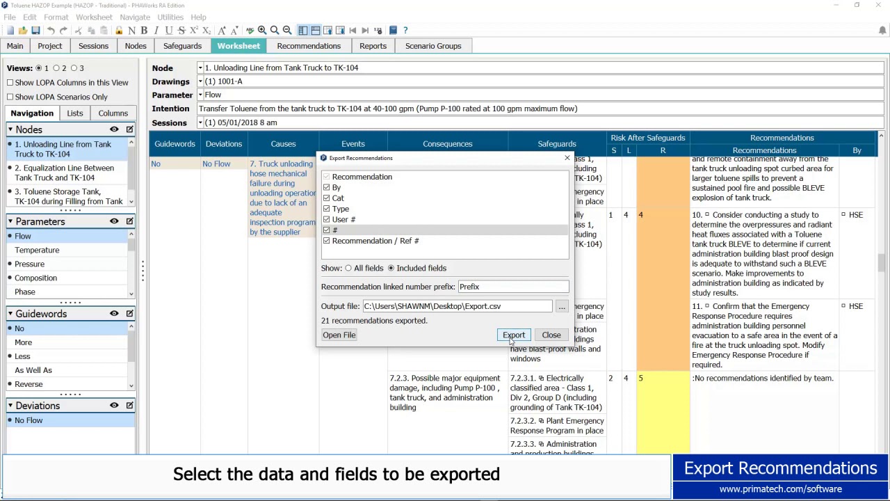 Export Recommendations (PHAWorks RA Edition)