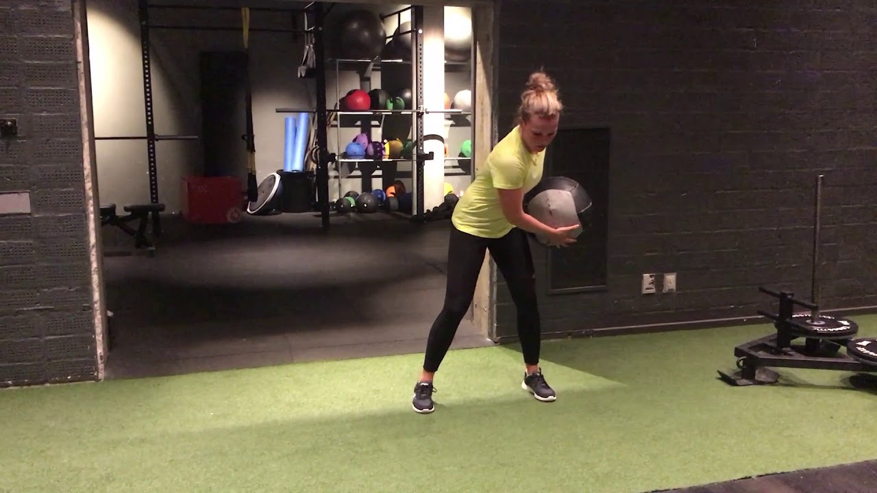 Medball Lateral Shuffle to Perpendicular Throw