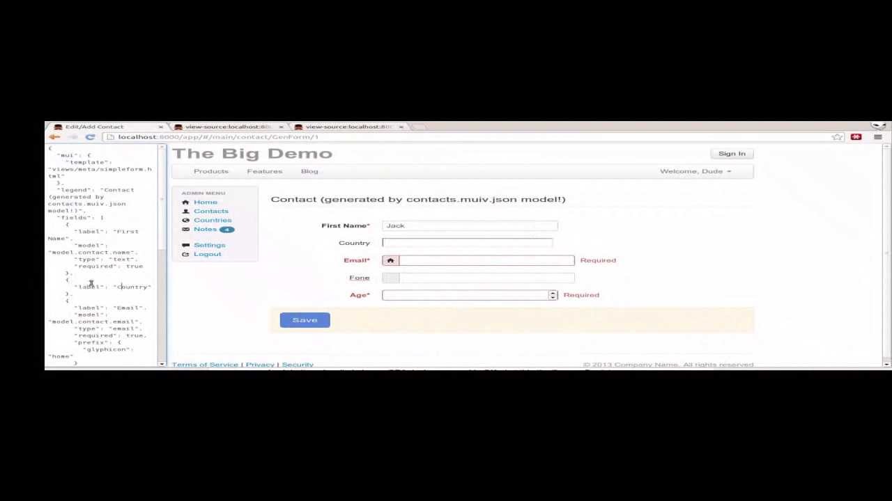 MUI v0.0.1 - Dynamic Form Builder based on in-browser JSON model, with AngularJS