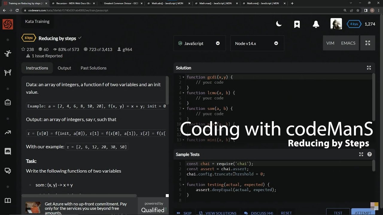 Codewars 6 kyu Reducing by Step Javascript