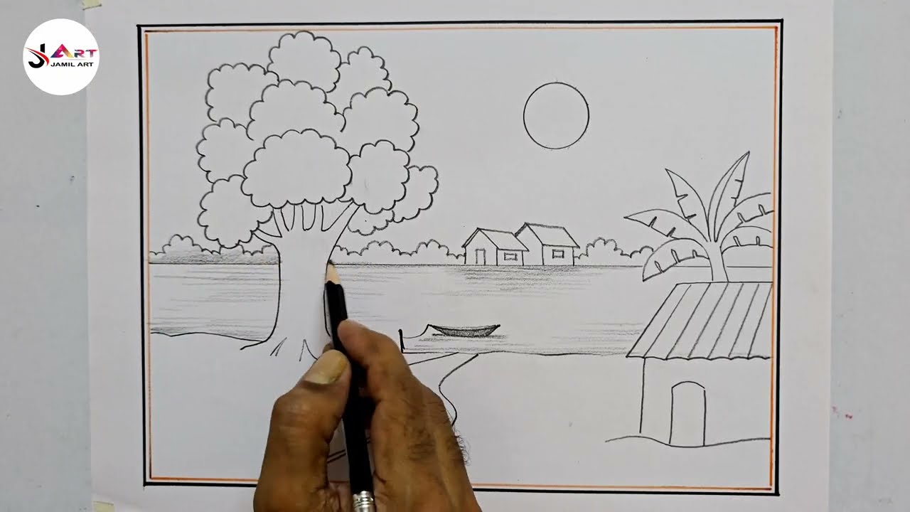 Nature Scenery Drawing with Pencil Shading 
