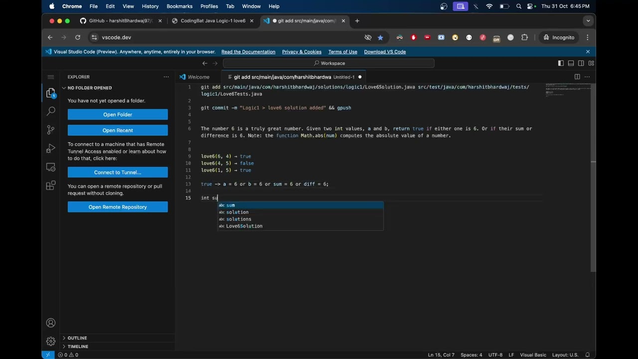 CodingBat Java | Logic-1 Section | love6