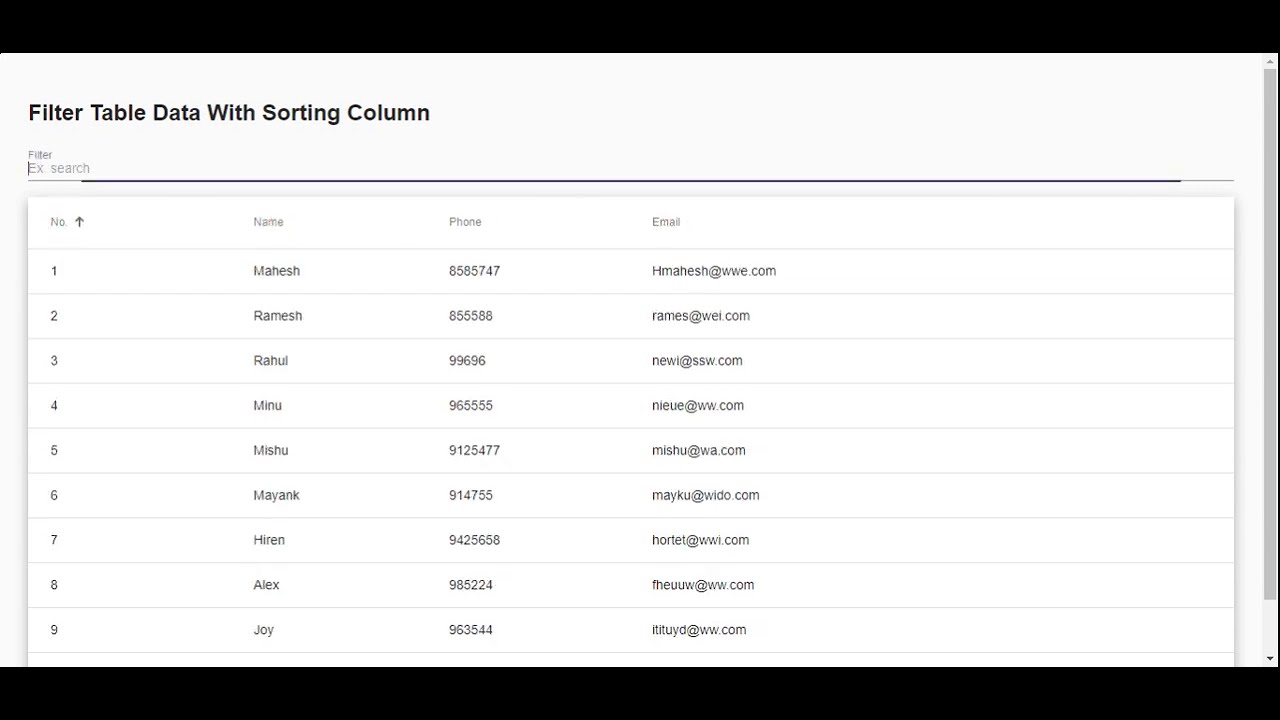 Filter Table Data With Sorting Column in Angular Using Angular Material