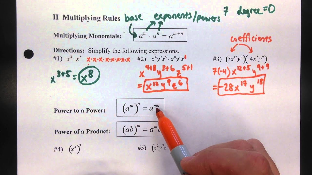 Algebra 2 Notes 3-1 Monomial Arithmetic Part 1