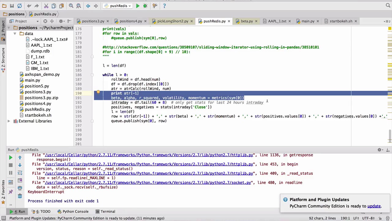 Source code walkthrough  of Python C++ message queue with market entry exit algos