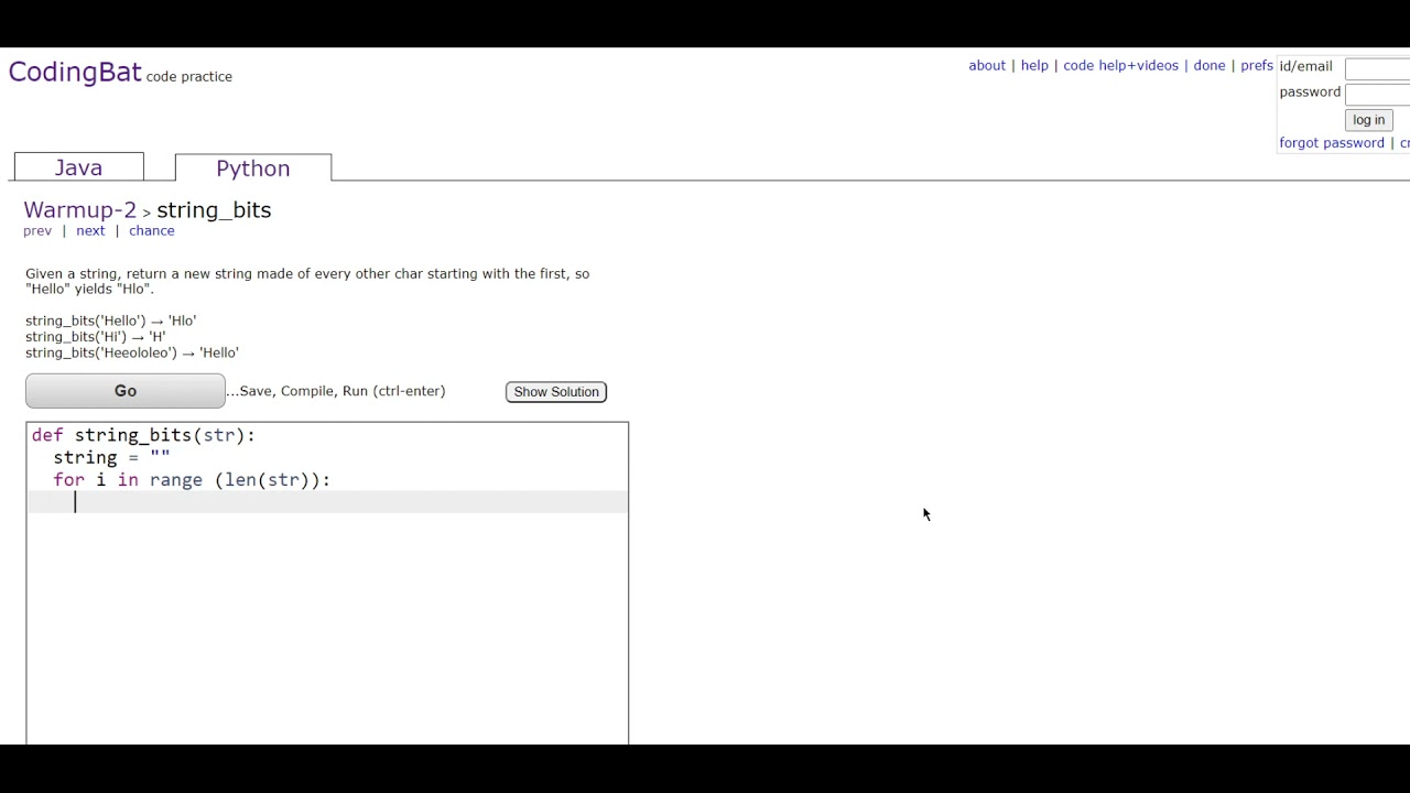 Warmup-2 (string_bits) Python Tutorial || Codingbat.com
