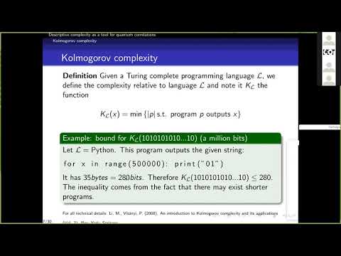 Ariel Bendersky - Descriptive complexity as a tool for quantum correlations