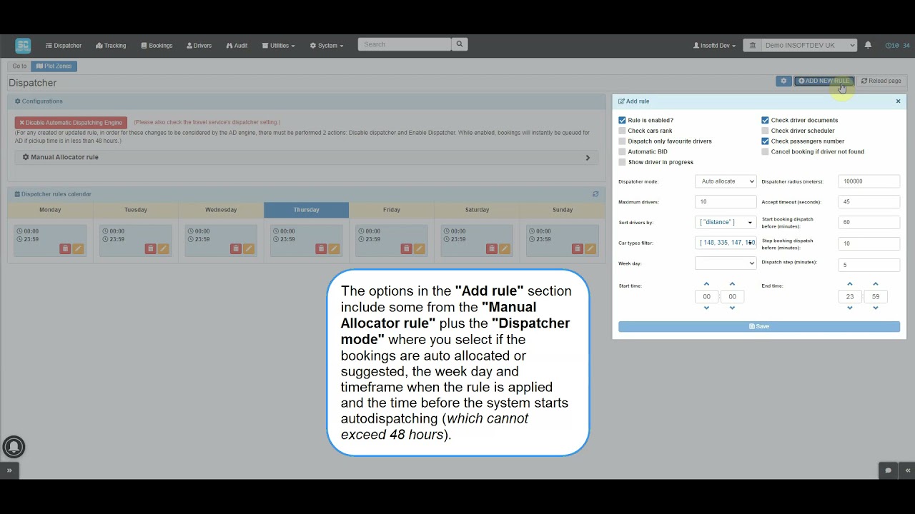 SmartCar Mobility. How to setup the dispatching rules - automatic