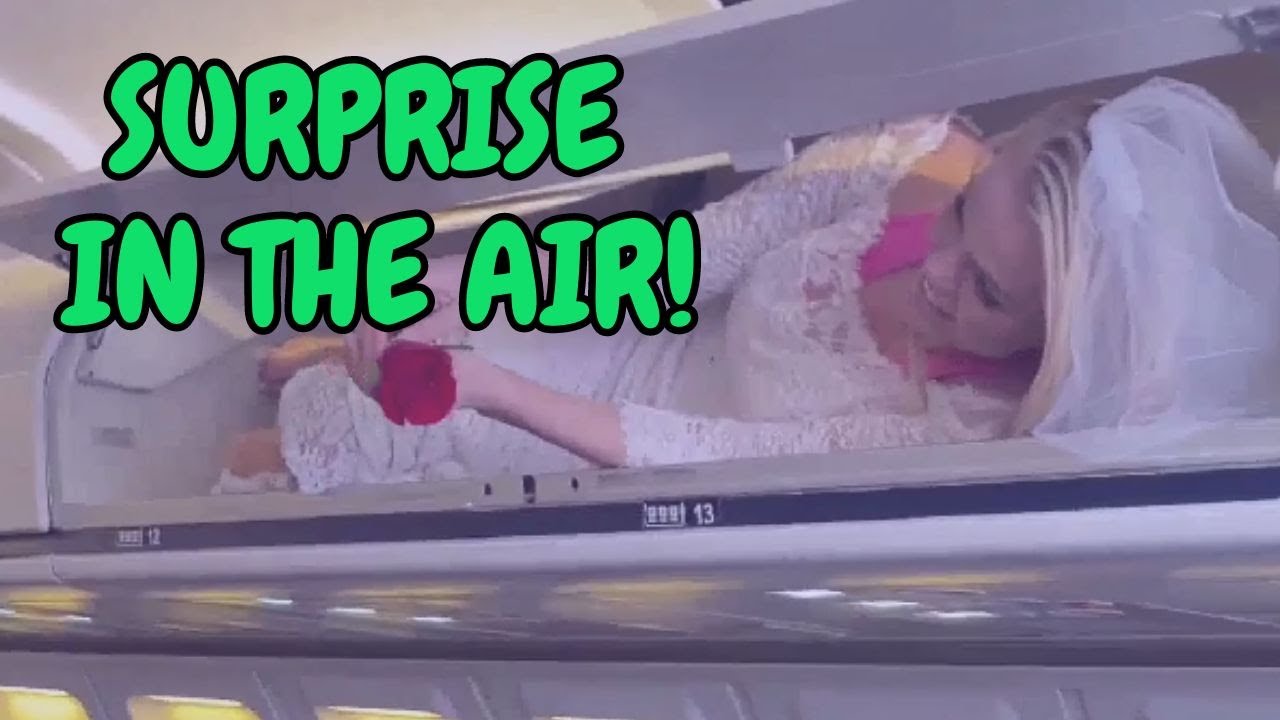 She surprised him on an airplane 😍 #beauty #surprise #fun #funny #life #travel #airplane #love