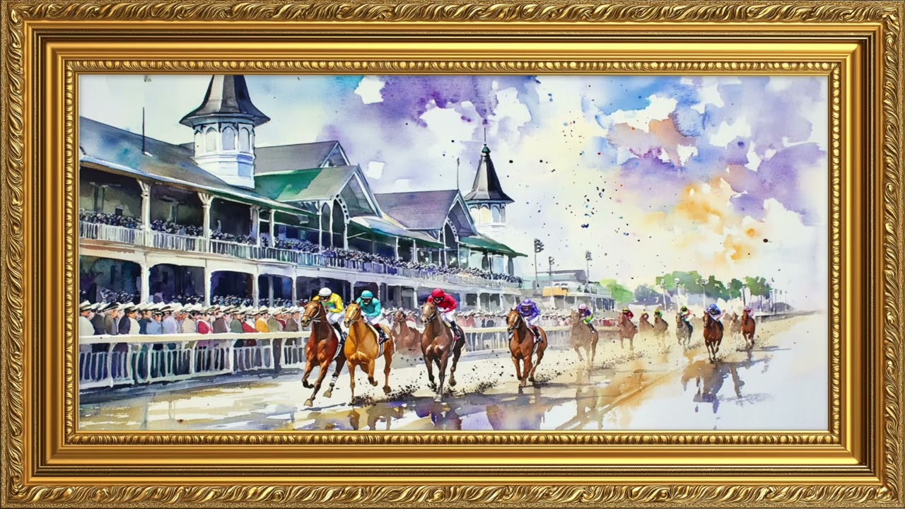Kentucky Derby Race Day Churchill Downs 4k Screensaver | Elegant Gold Frame TV Art