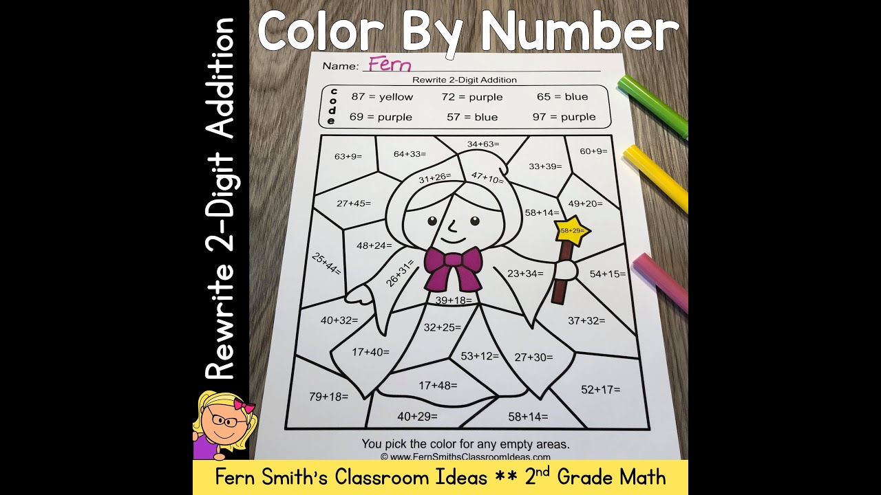 2nd Grade Go Math 4.8 Rewrite 2-Digit Addition Color By Number
