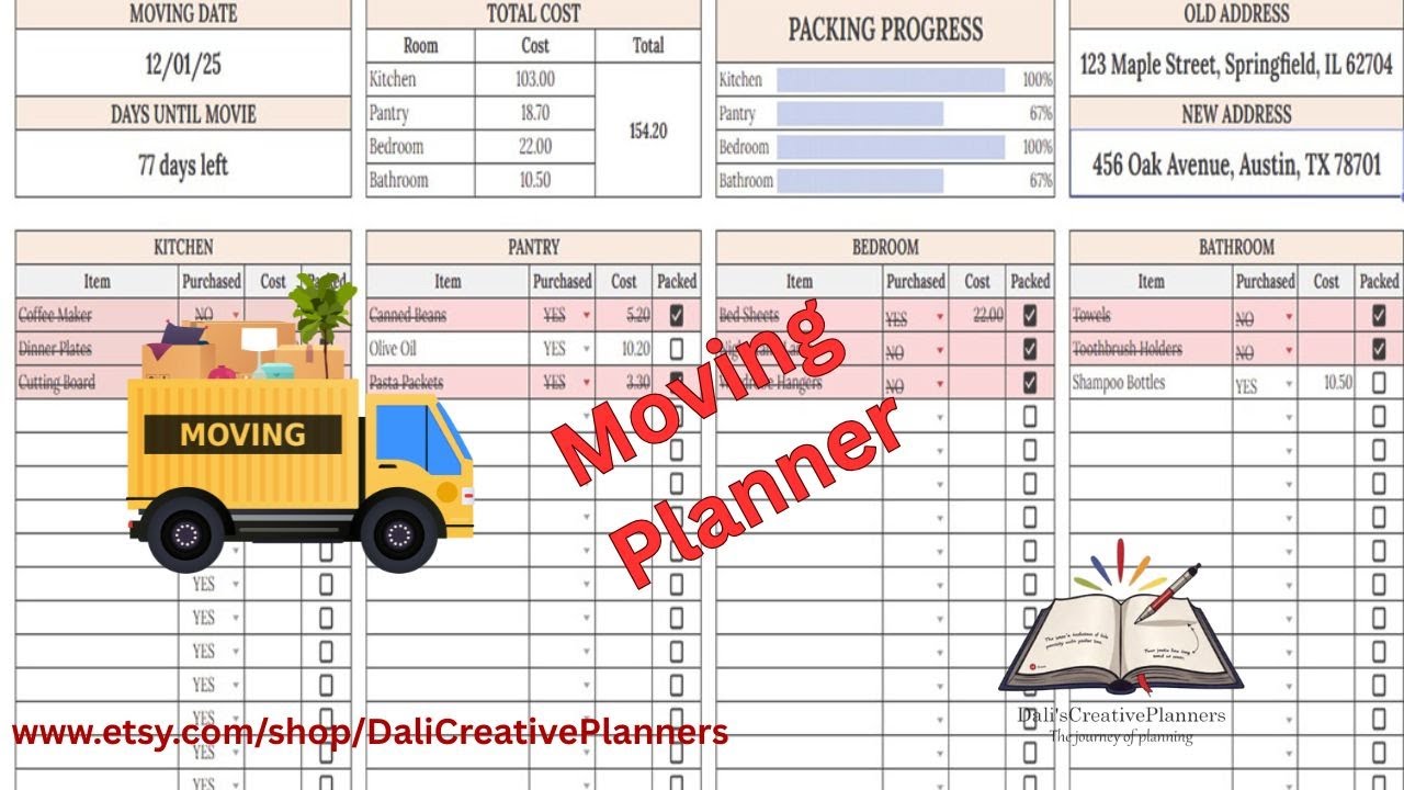 Ultimate Moving Planner Excel | Packing, Budget & Task Checklist Template