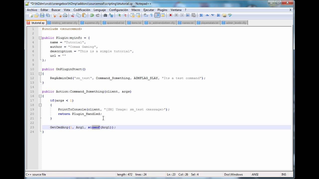 SourceMod Coding Tutorial - 1 - Setting up our first plugin + compile.