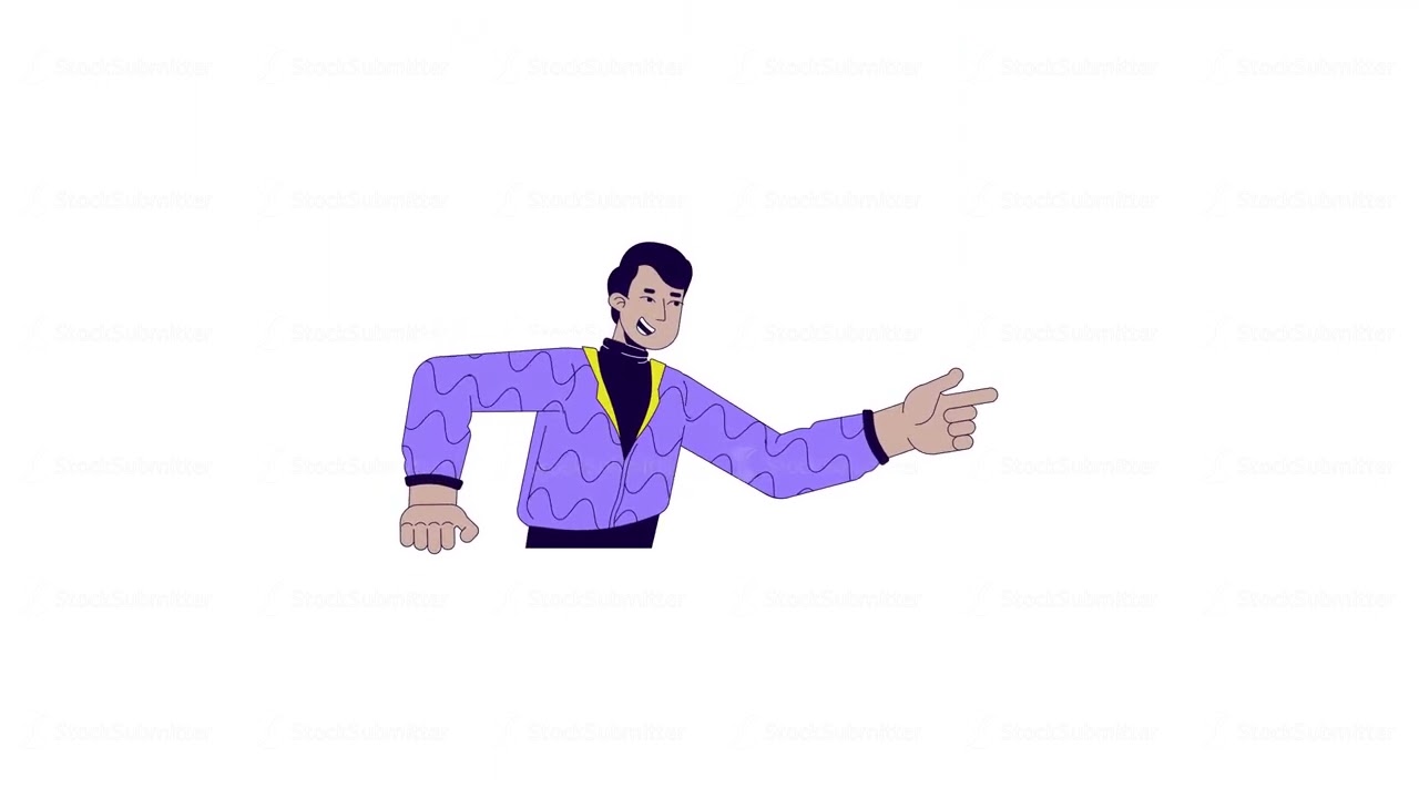 Indian man pointing finger forward line 2D character animation