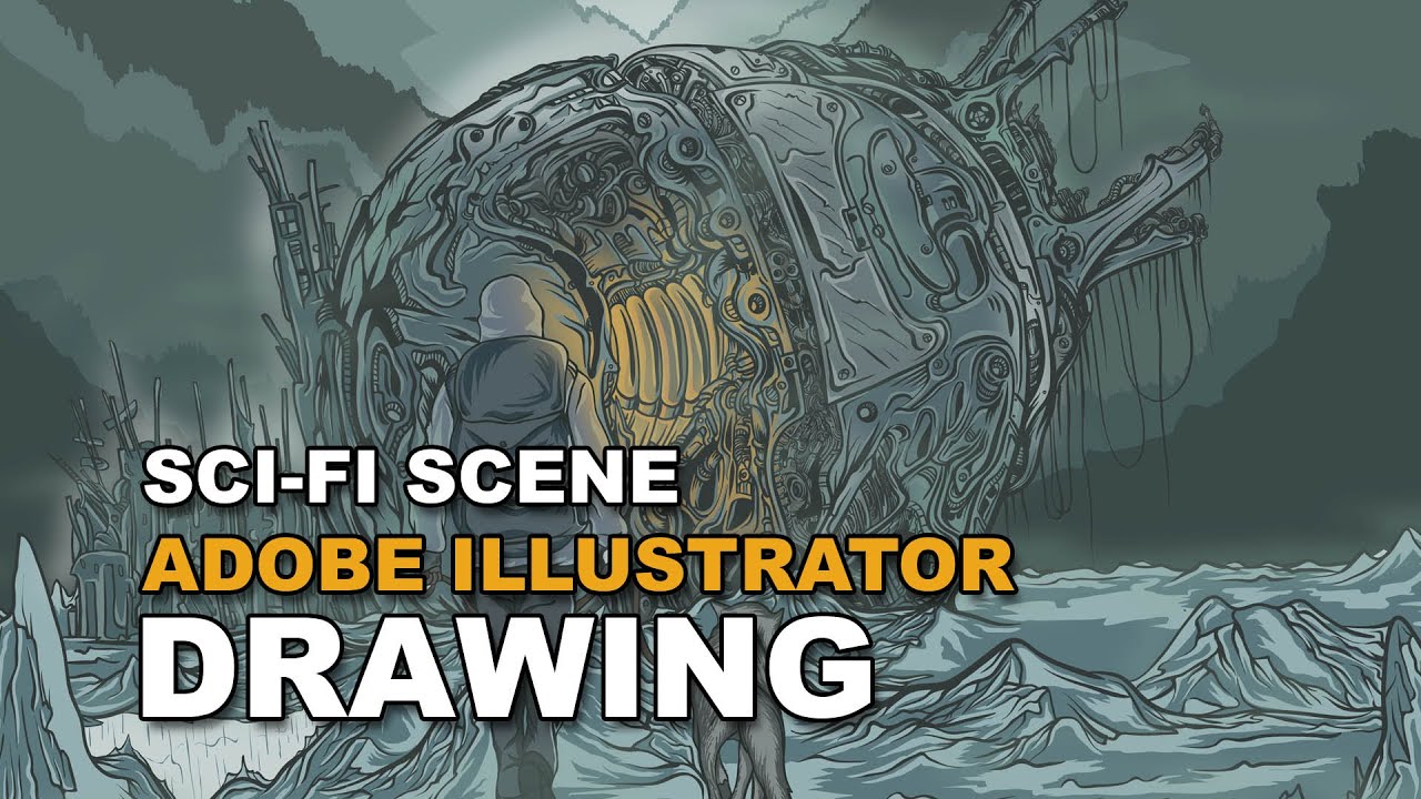 (Time Lapse) SCI FI MEADOW ADOBE ILLUSTRATOR DRAWING