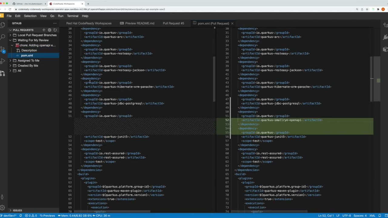 Pull requests review with Eclipse Che
