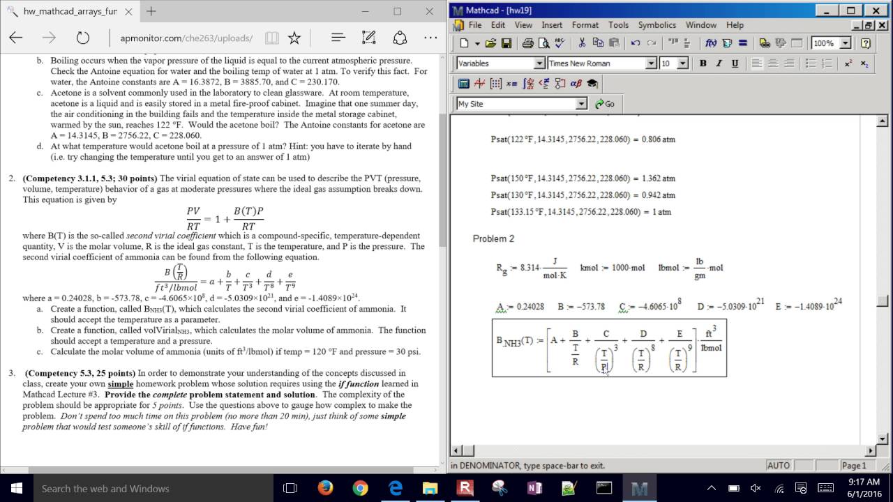 MathCAD Functions and Matrices