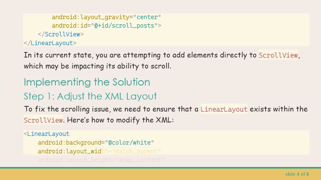 How to Fix ScrollView Not Scrolling When Adding Elements Programmatically in Android